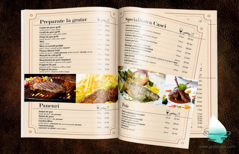 Design meniu pizza restaurant, grafica meniu, grafica restaurant Bucuresti